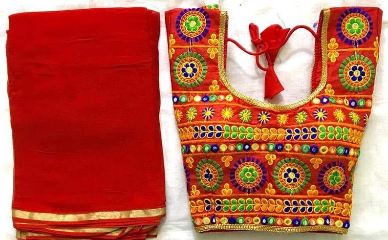 Rajasthani Pink Georgette Saree With Readymade Blouse Designer | Etsy