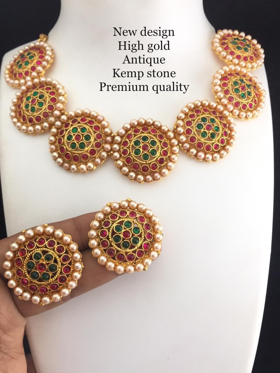 Kemp Stone Traditional Matte Gold Jewellery South Indian Temple Jewelry ...