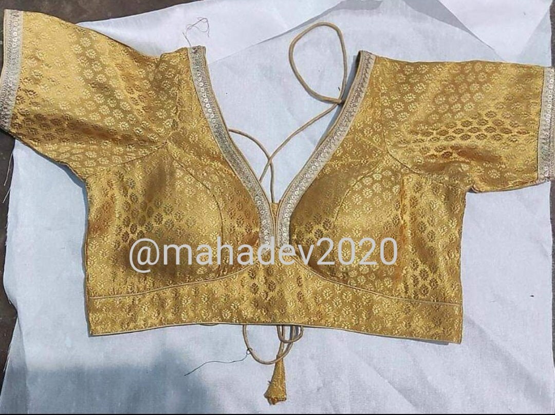 Golden Sabyasachi Banarasi Silk Blouse Readymade Sari Blouse Designer ...