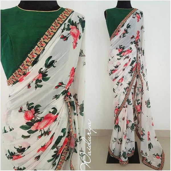 Floral Print Sarees - Etsy