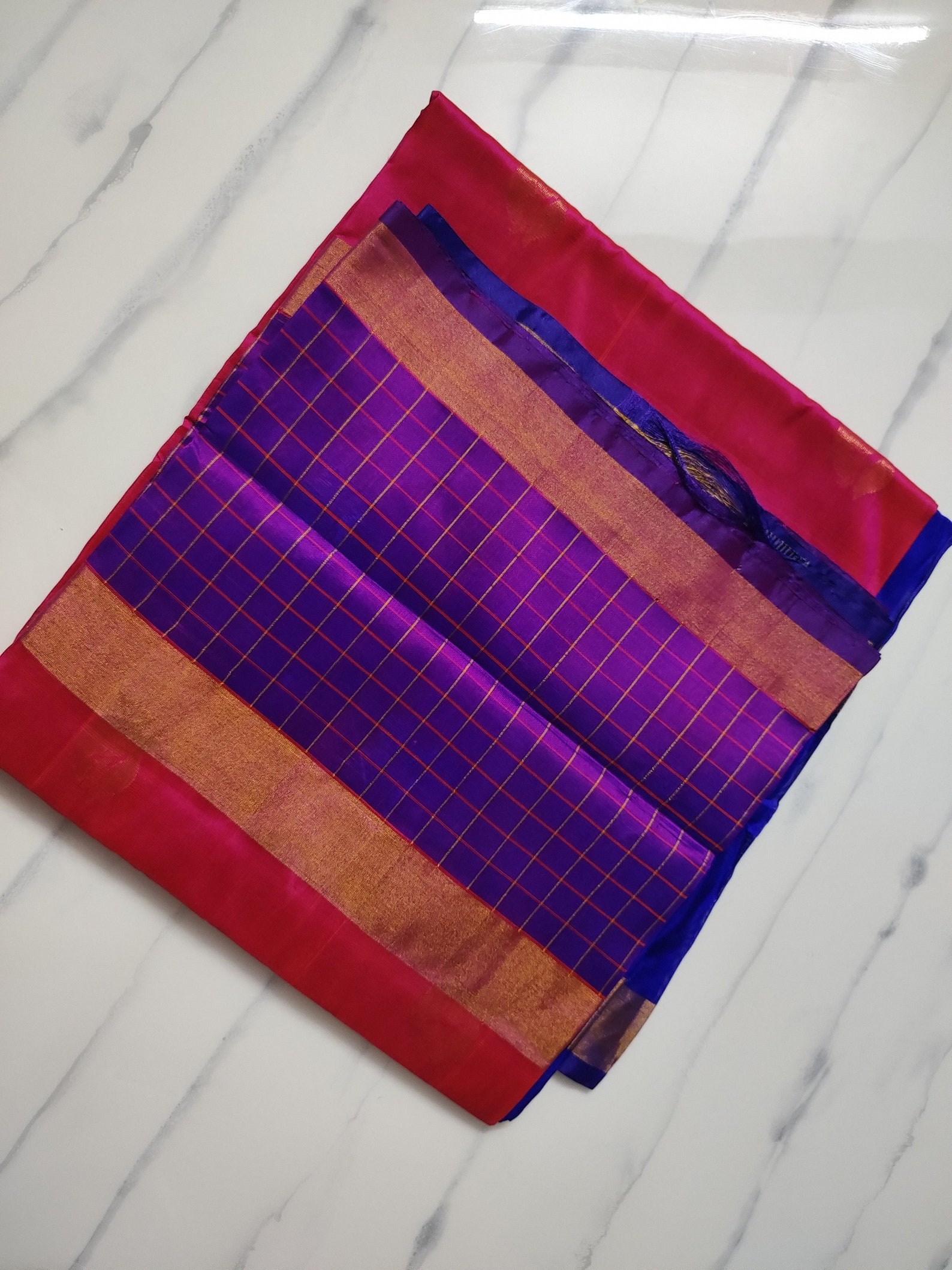 Pure Uppada Pattu Silk Saree Big Checks Saree Pure Handloom - Etsy