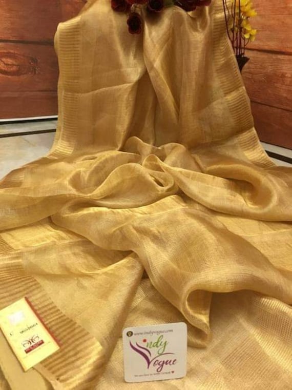 Christmas Pure Tissue Linen Silk Saree Linen by Linen Sari | Etsy