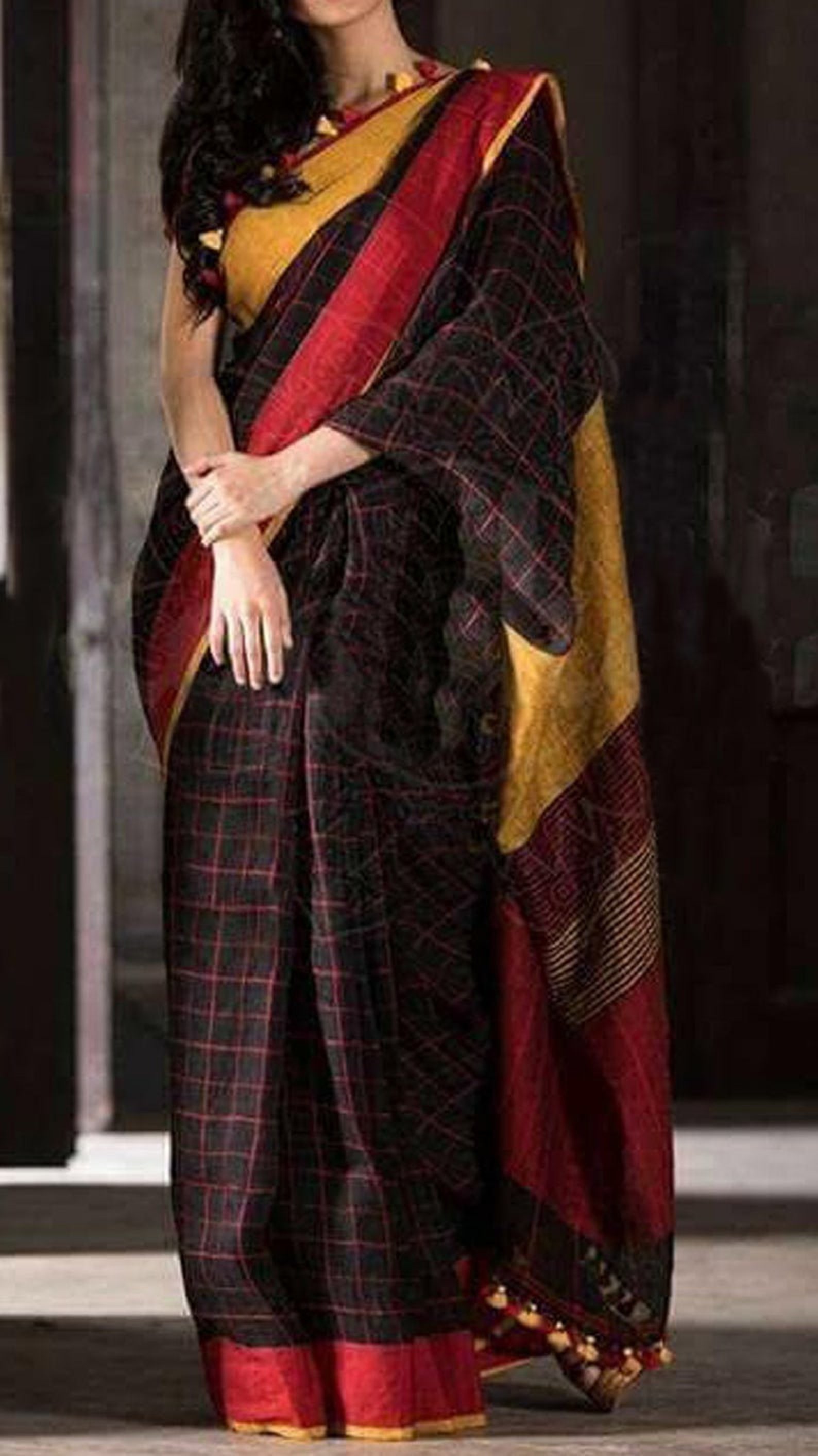 100% Pure Linen Saree Linen by Linen Sari Pure Handloom Saree - Etsy