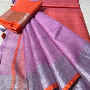 100% Pure Linen Saree Linen by Linen Sari Pure Handloom Saree for ...