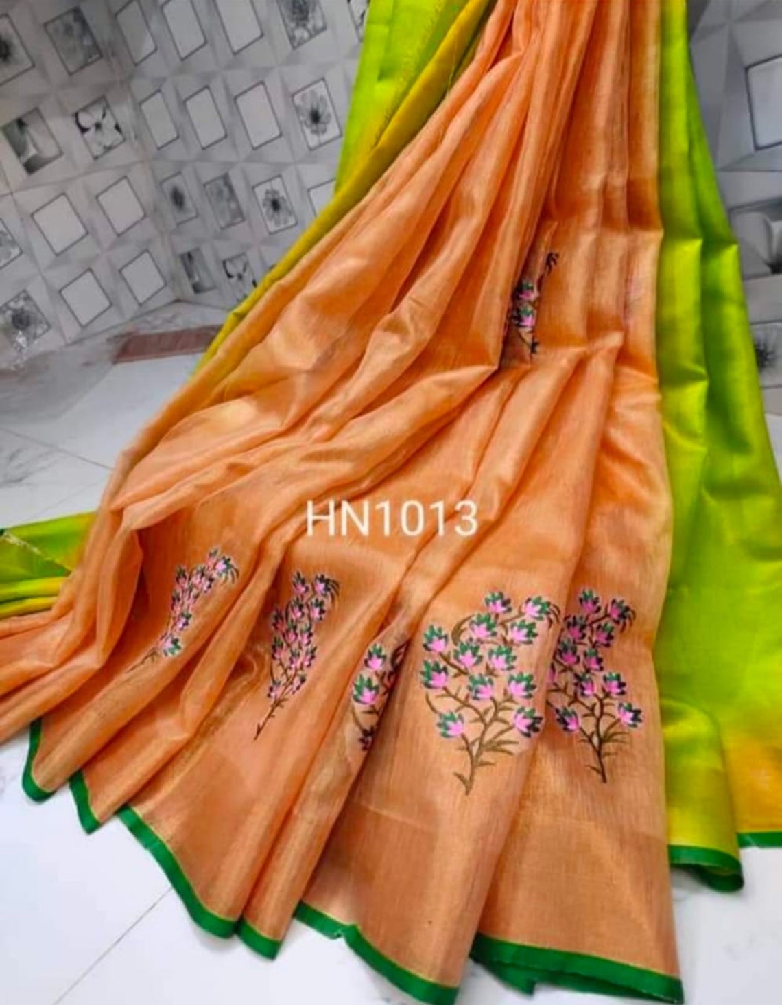 Pure Tissue Linen Embroidered Saree Linen by Linen Sari Pure - Etsy