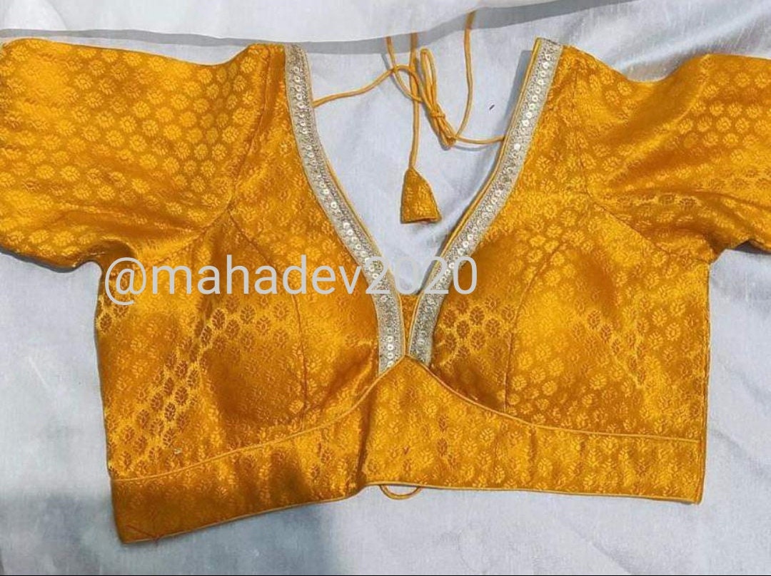 Yellow Sabyasachi Banarasi Silk Blouse Readymade Sari Blouse Designer ...