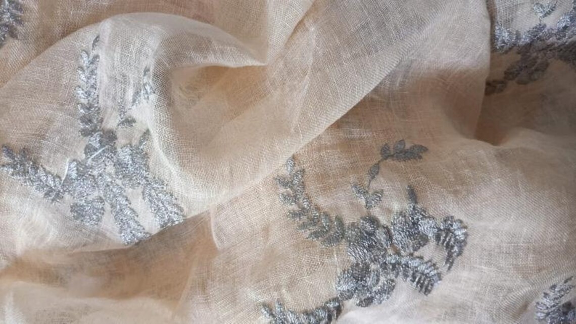 100% Pure Linen Embroidered Saree Linen by Linen Sari Pure - Etsy