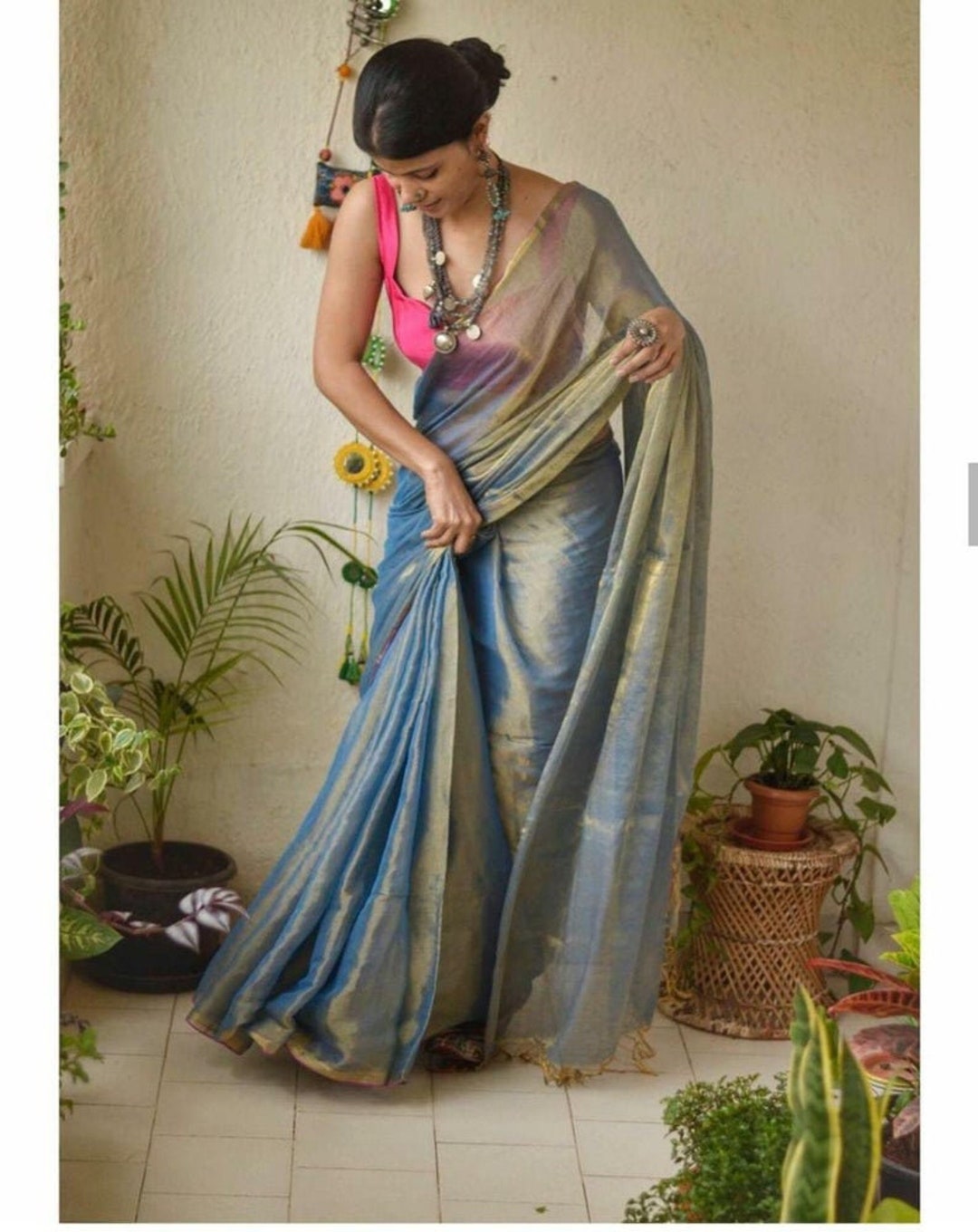 100% Pure Linen Saree Linen by Linen Sari Pure Handloom Saree for ...