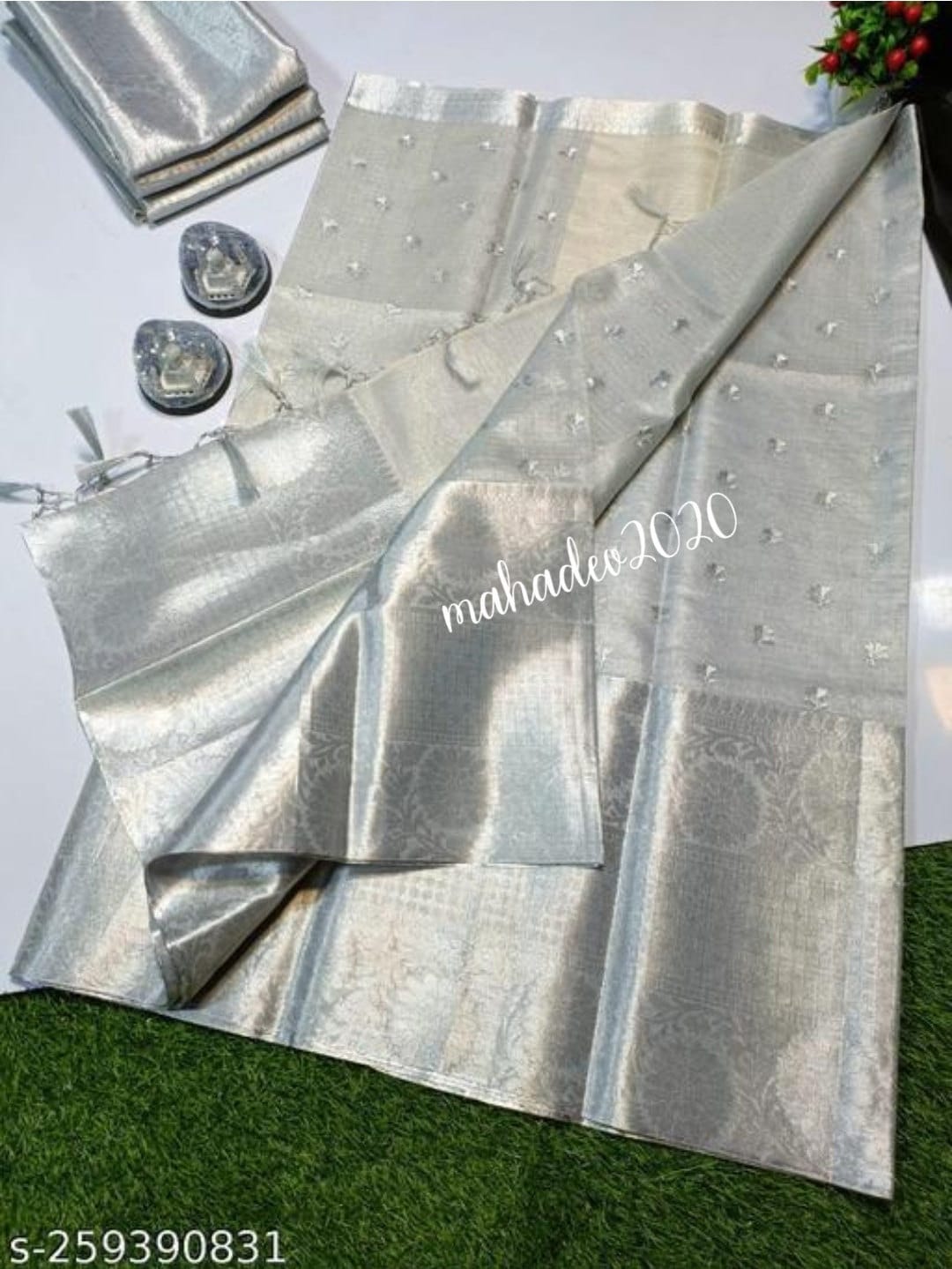 Silver Tissue Saree Banarasi Silk Saree With Big Kanchi Border Saree ...