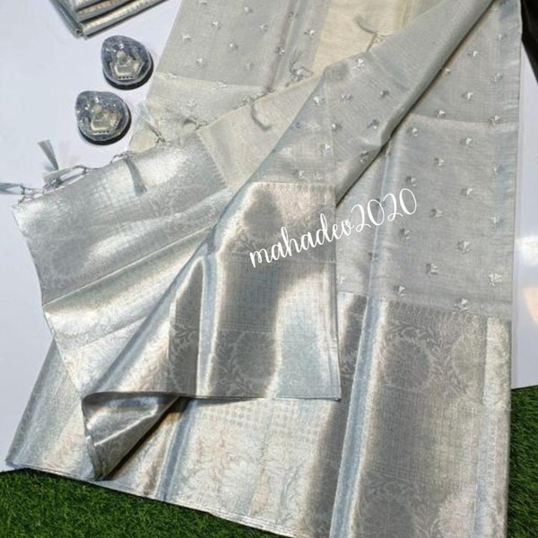 Silver Tissue Saree - Etsy