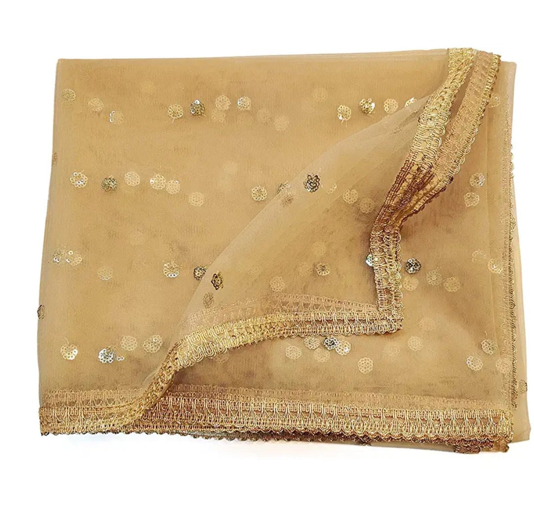 Women Net Embroidered Golden Dupatta 42" X 2.50 Meters Designer Long ...