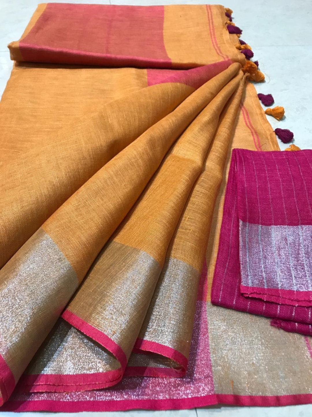 100% Pure Linen Saree Linen by Linen Sari Pure Handloom Saree for ...
