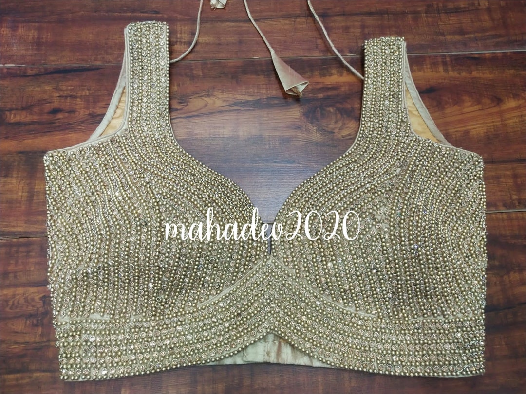 Golden Readymade Heavy Beaded Blouse Designer Saree Blouse Cocktail ...