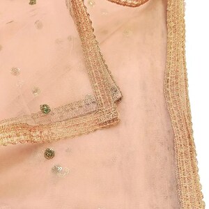 Women Net Embroidered Peach Dupatta 42" X 2.50 Meters Designer Long Net ...