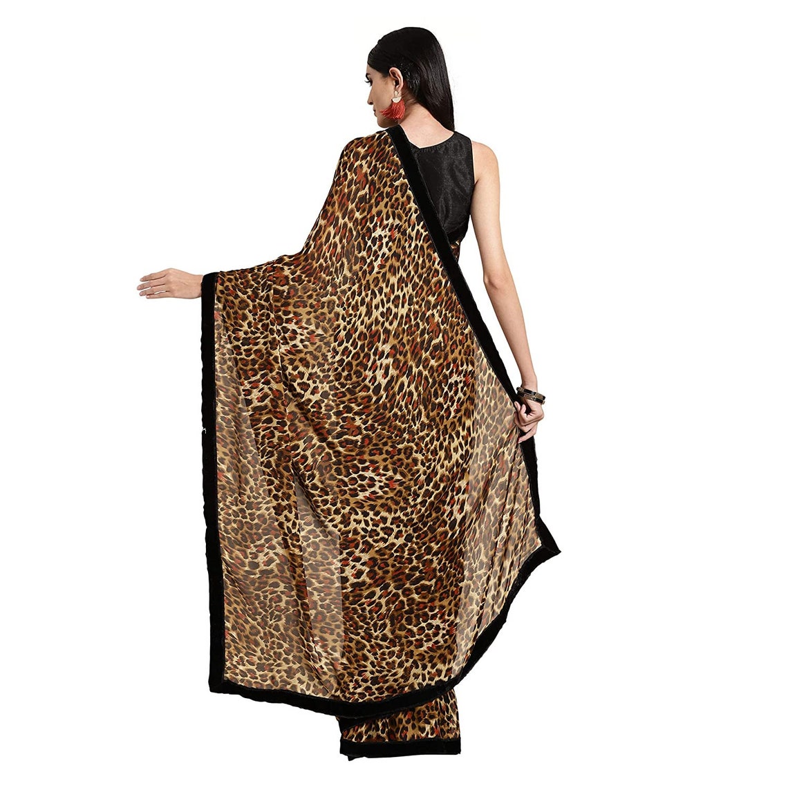 Animal Print Women's Crepe Saree Blouse Tiger Print Soft Saree Designer ...