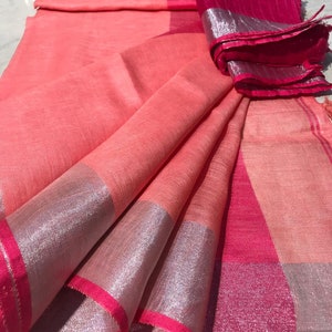 100% Pure Linen Saree Linen by Linen Sari Pure Handloom Saree for ...