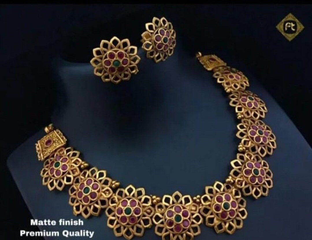 Kemp Stone Traditional Matte Gold Jewellery South Indian Temple Jewelry ...