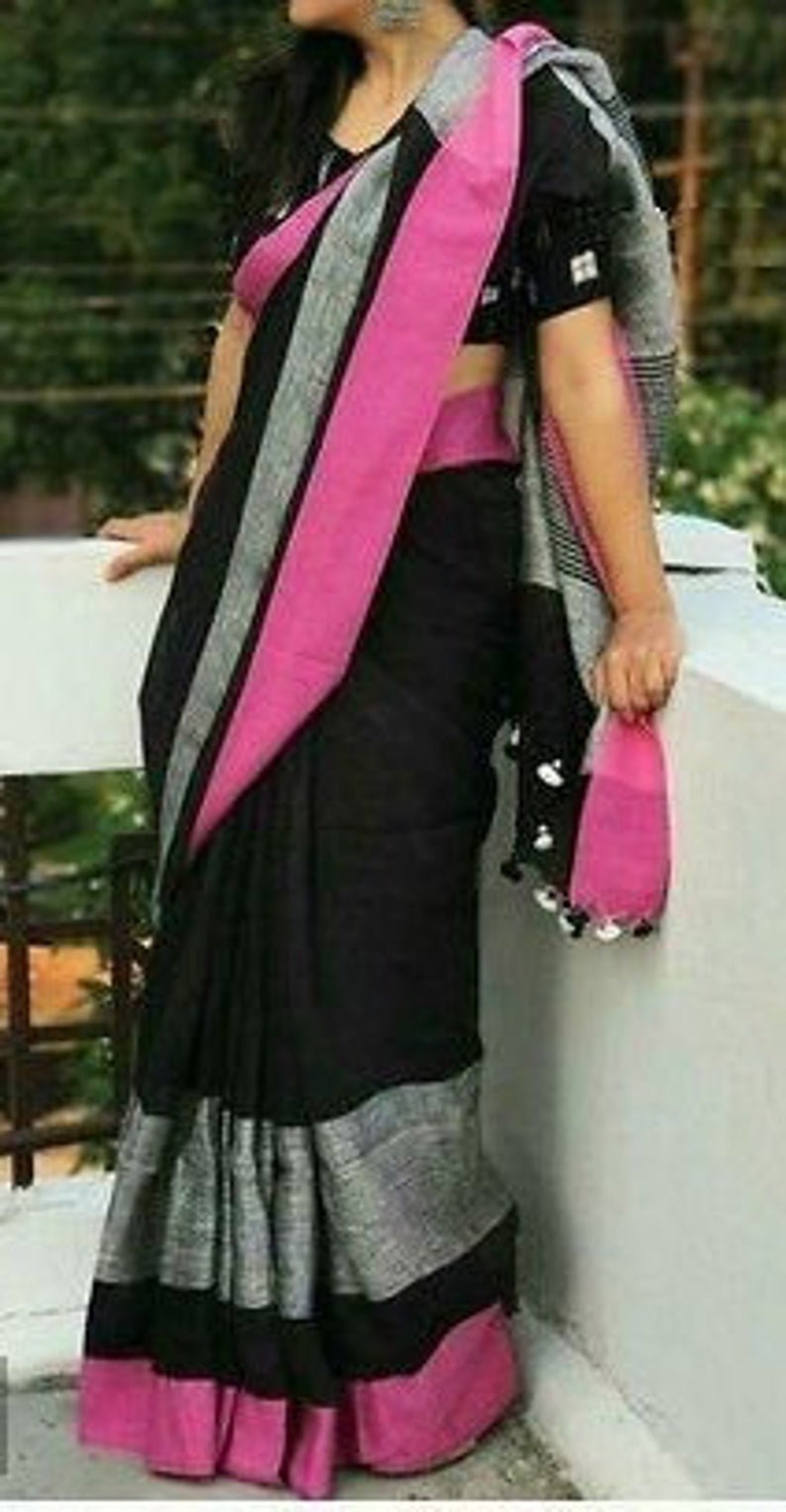 100% Pure Linen Saree Linen by Linen Sari Pure Handloom Saree - Etsy