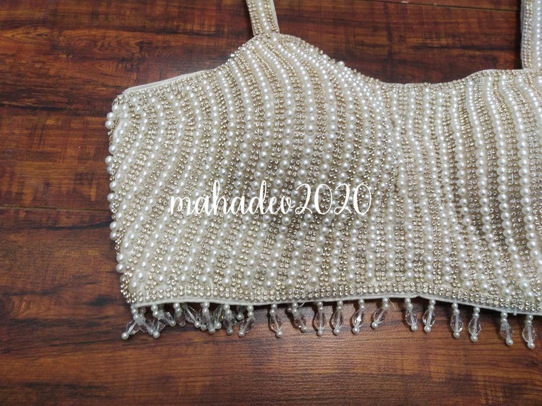 White Readymade Heavy Beaded Blouse Designer Saree Blouse Cocktail ...