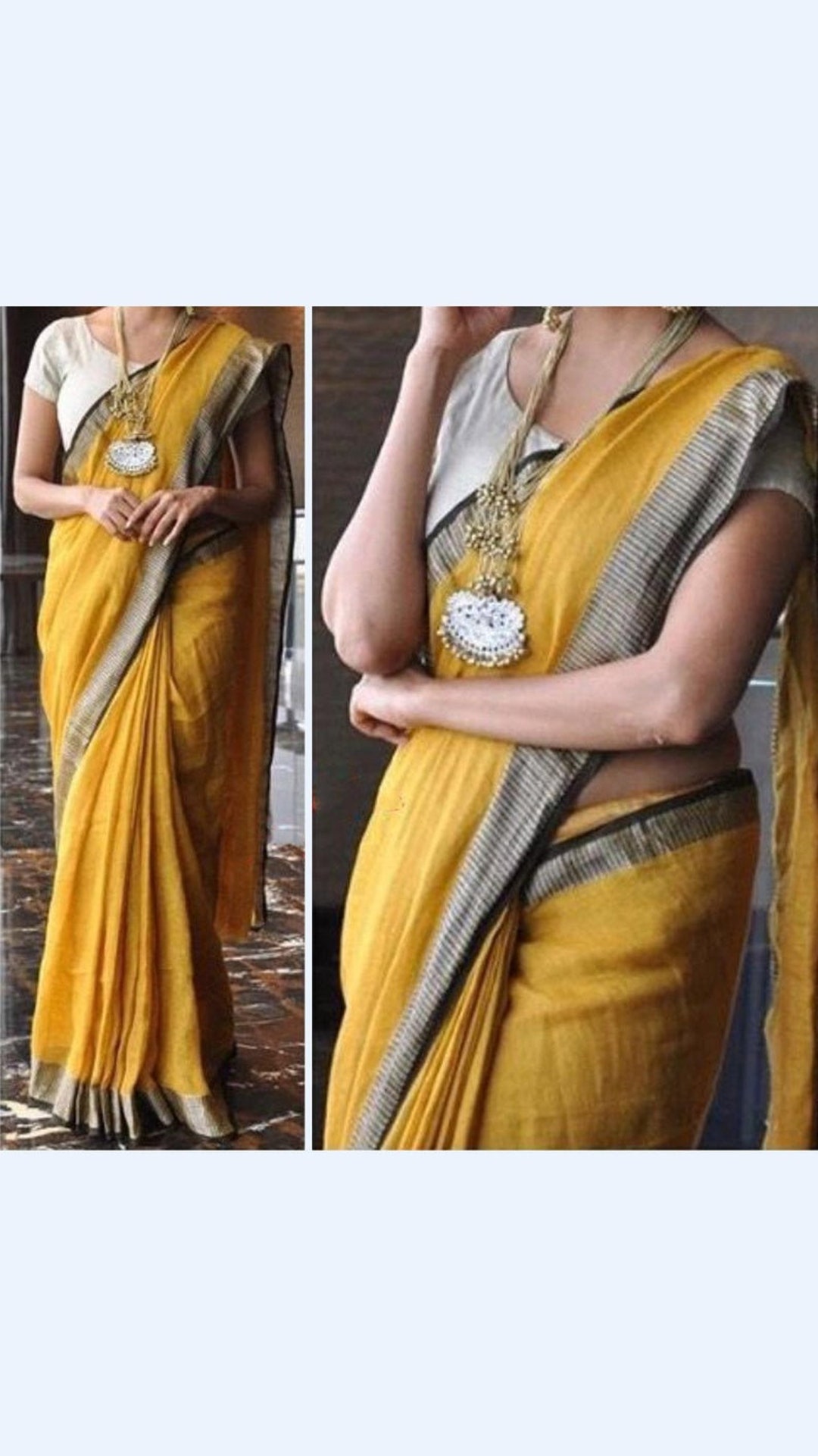 100% Pure Linen Saree Linen by Linen Sari Pure Handloom Saree for ...