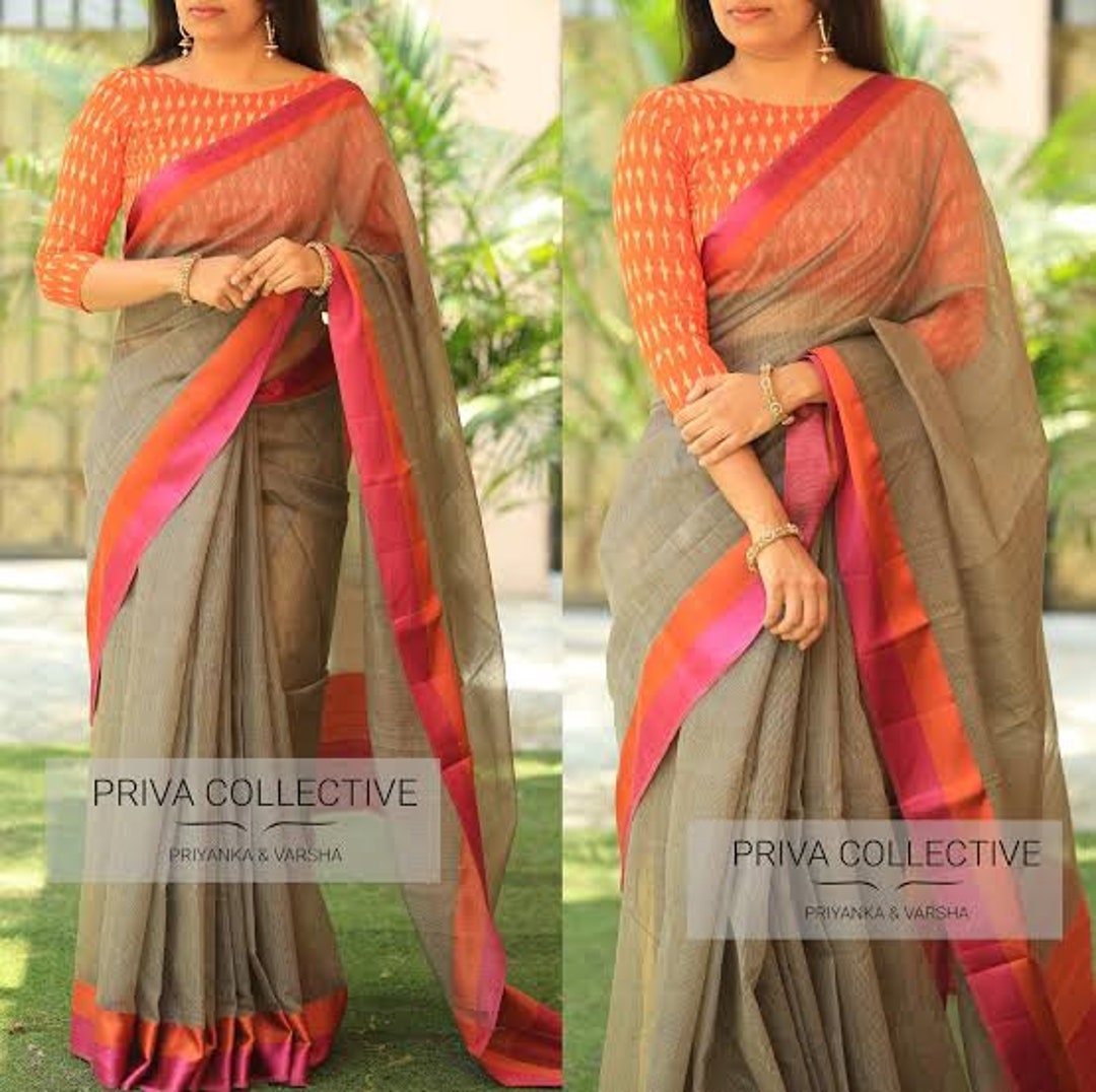 100% Pure Linen Saree Linen by Linen Sari Pure Handloom Saree for ...