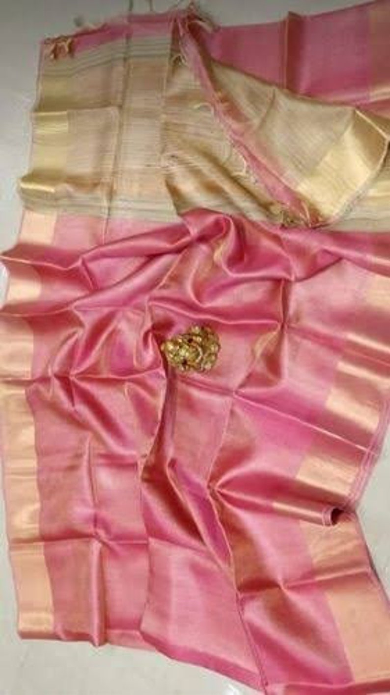 100% Pure Tissue Linen Saree Linen by Linen Sari Pure Handloom Saree ...