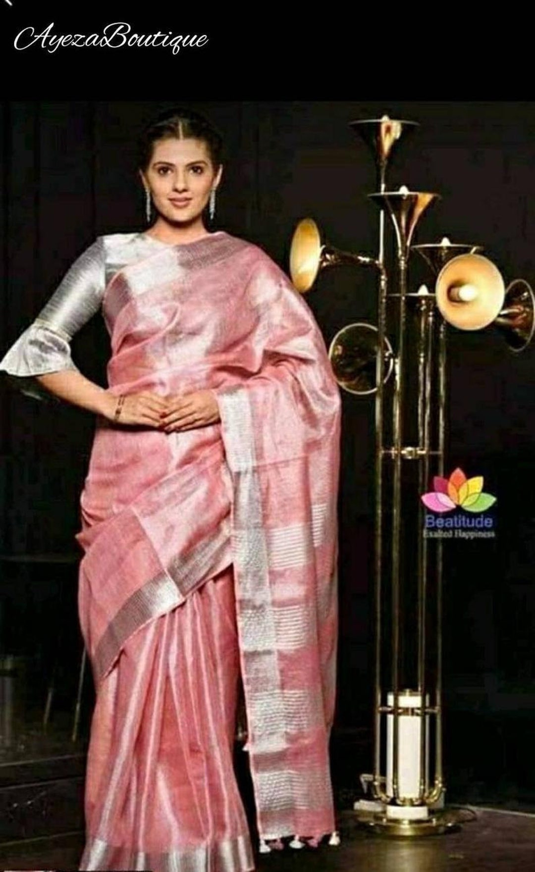 100% Pure Tissue Linen Saree Linen by Linen Sari Pure Handloom Saree ...