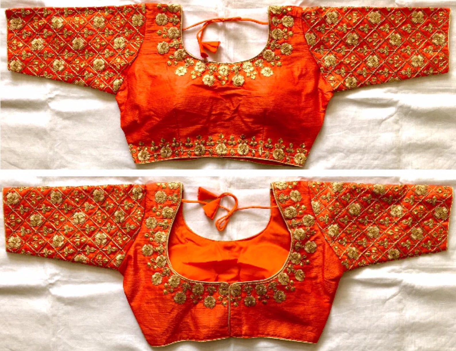 Orange Readymade Blouse Bride Designer Saree Blouse Floral | Etsy