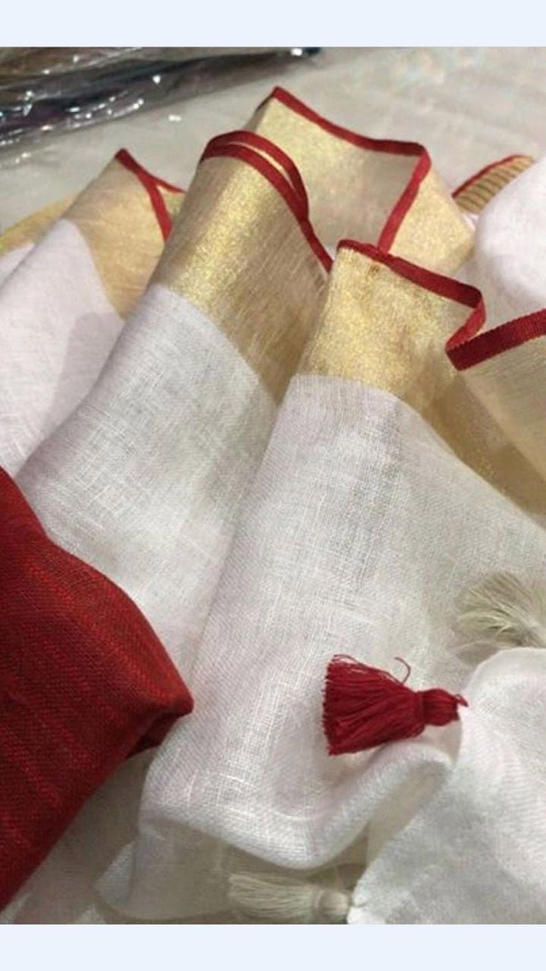 100% Pure Linen Saree Linen by Linen Sari Pure Handloom Saree for ...