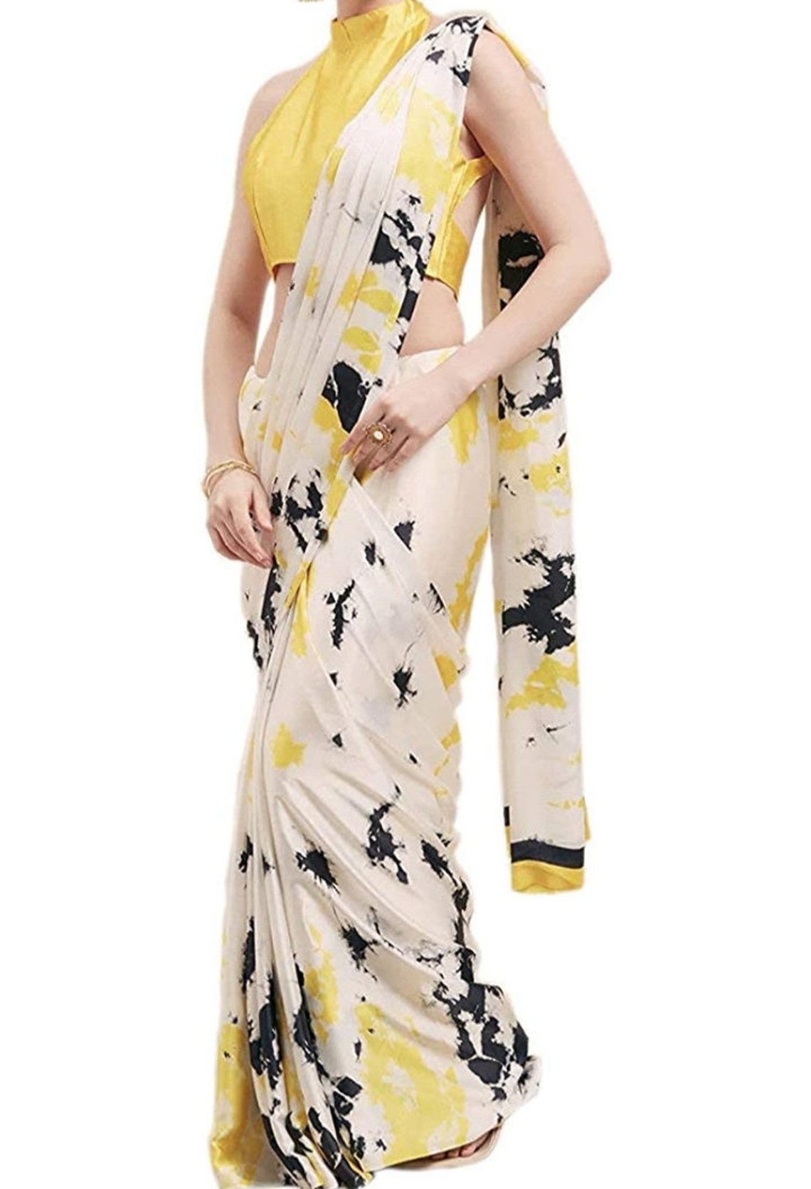 Shibori Printed Sari Japan Satin Silk Saree with Unstitched | Etsy