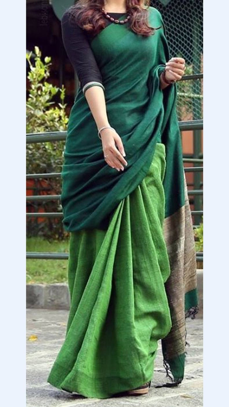 100% Pure Linen Saree Linen by Linen Sari Pure Handloom Saree | Etsy