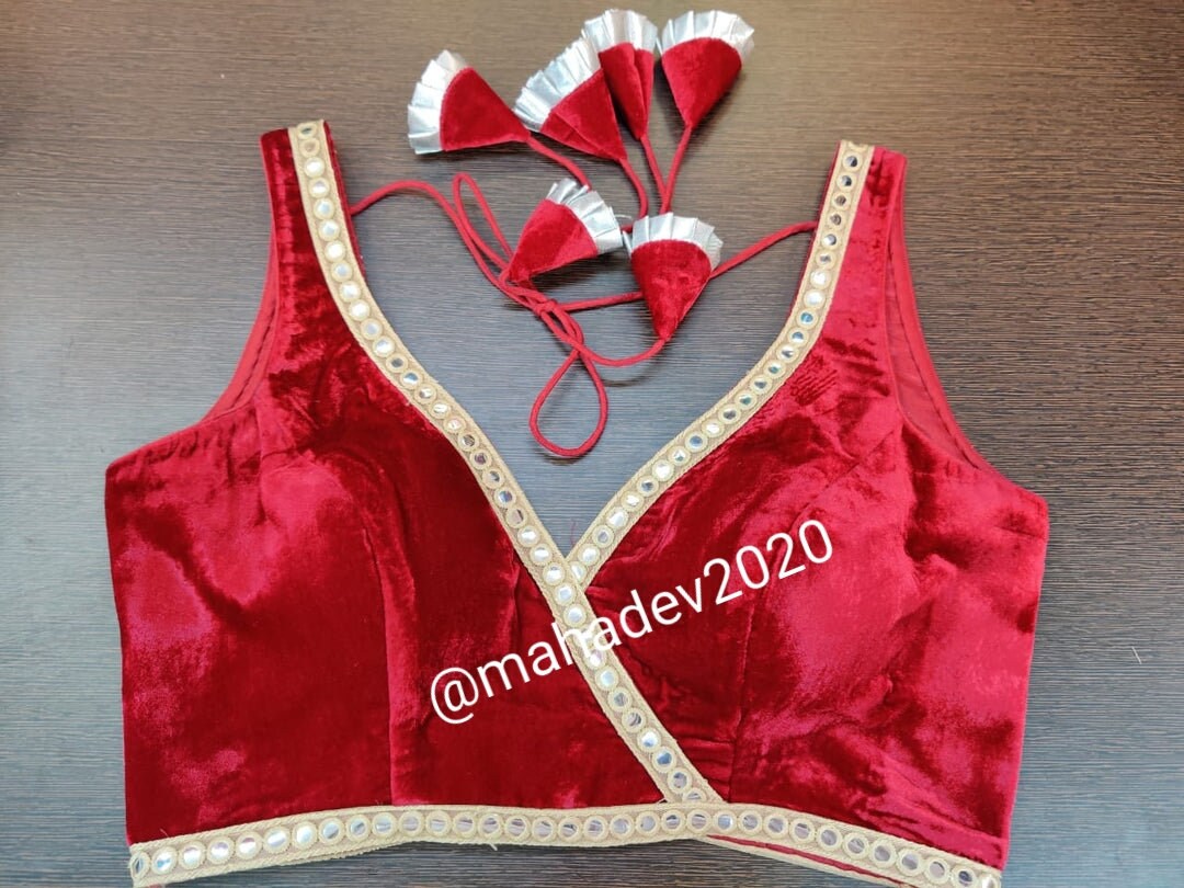 Sabyasachi V Neck Red Velvet Blouse Readymade Sari Blouse Designer ...