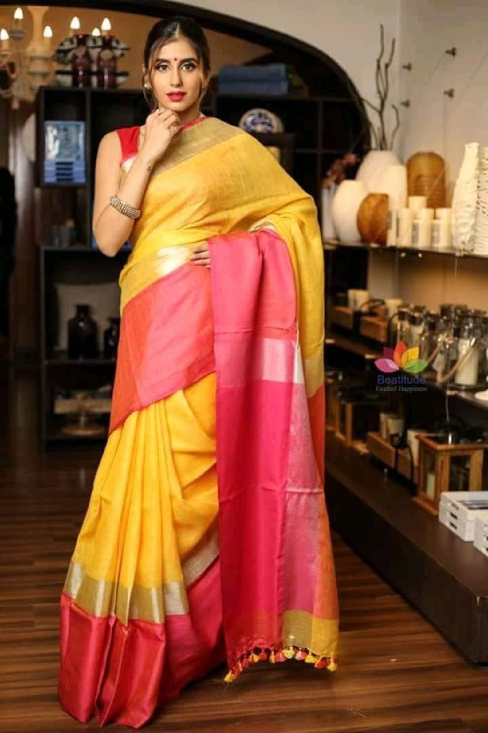 100% Pure Linen Saree Linen by Linen Sari Pure Handloom Saree - Etsy