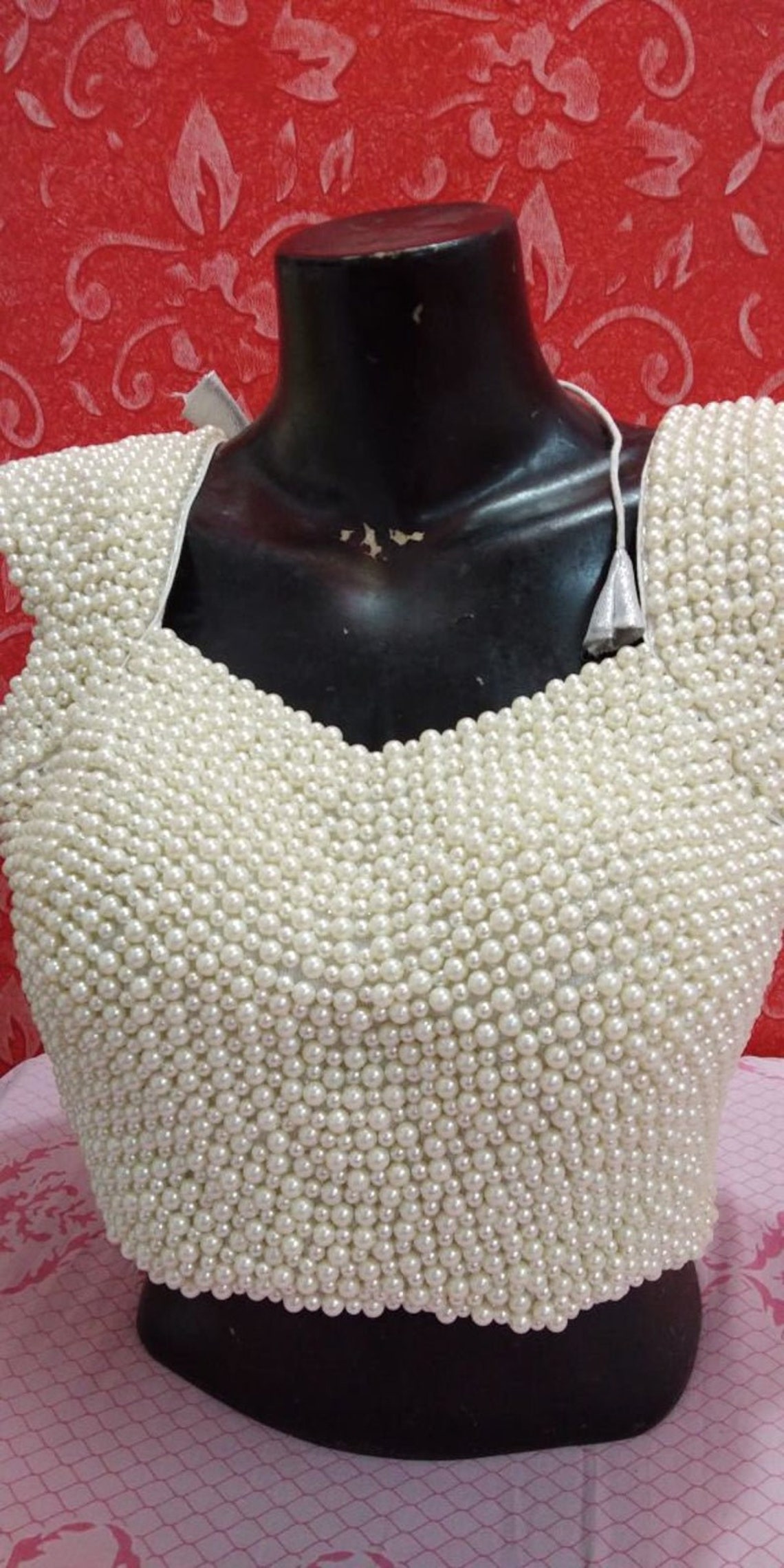 White Readymade Heavy Pearl Beaded Blouse Designer Saree - Etsy