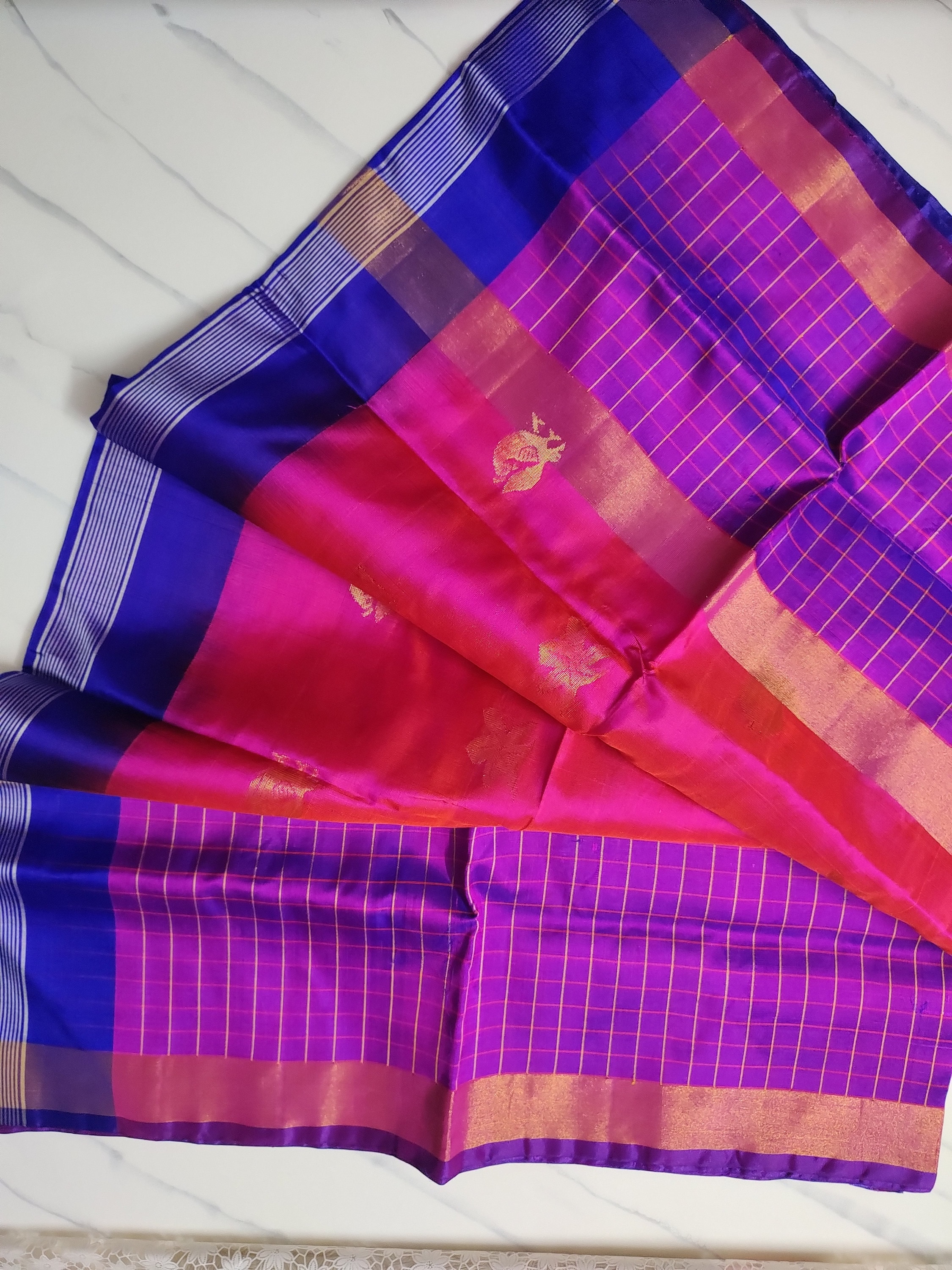 Pure Uppada Pattu Silk Saree Big Checks Saree Pure Handloom - Etsy