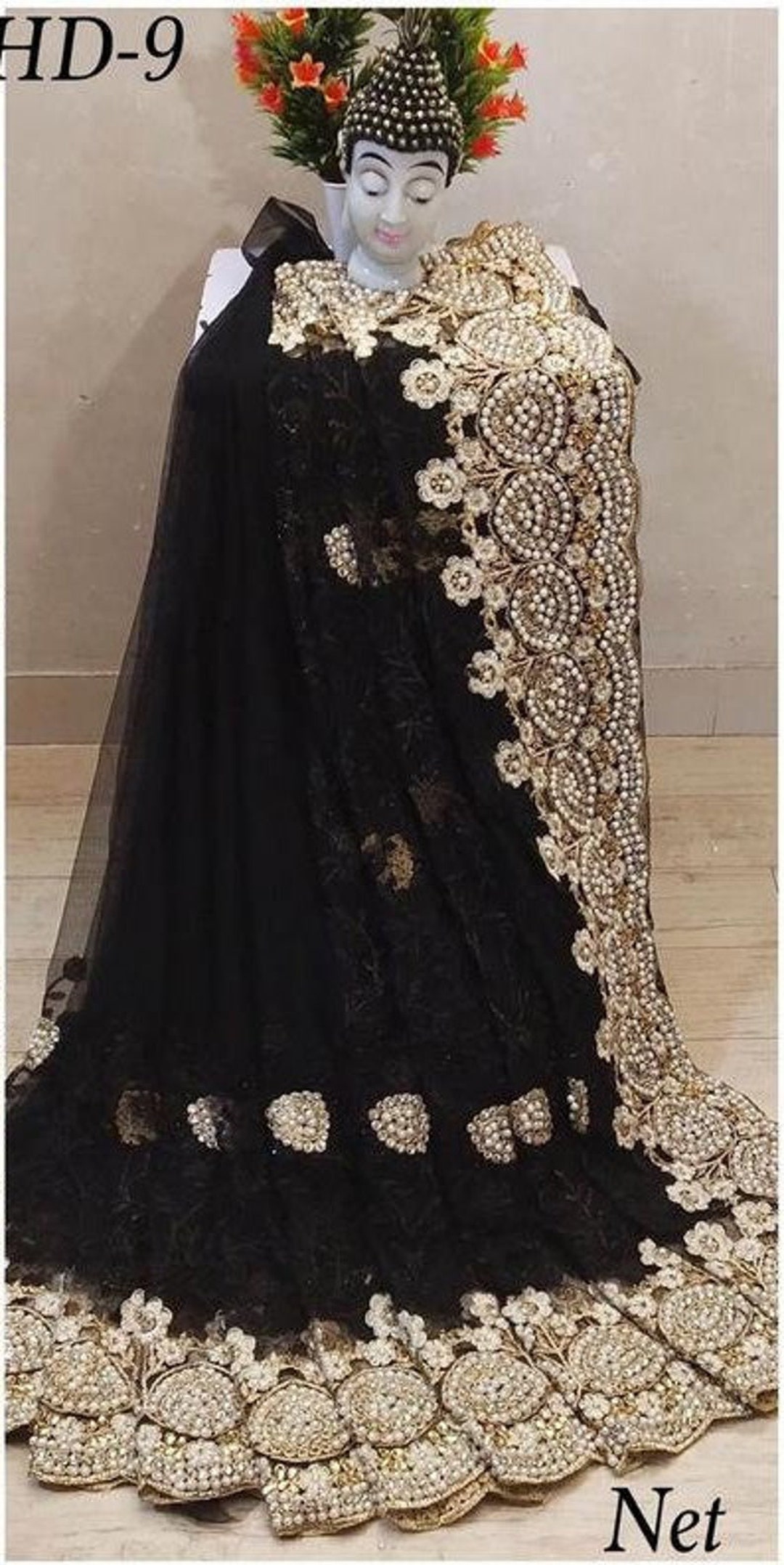 Black Cocktail Wedding Beautifully Net Saree Designer Net Heavy Stone ...