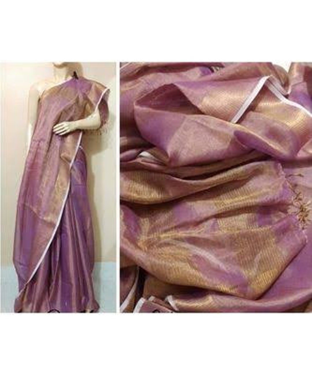 100% Pure Tissue Linen Saree Linen by Linen Sari Pure Handloom Saree ...
