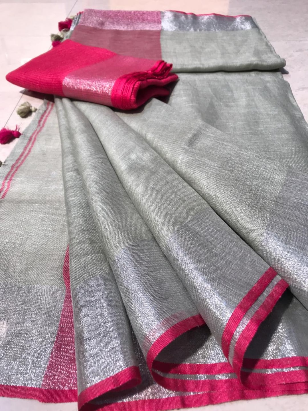 100% Pure Linen Saree Linen by Linen Sari Pure Handloom Saree for ...
