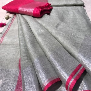 100% Pure Linen Saree Linen by Linen Sari Pure Handloom Saree for ...