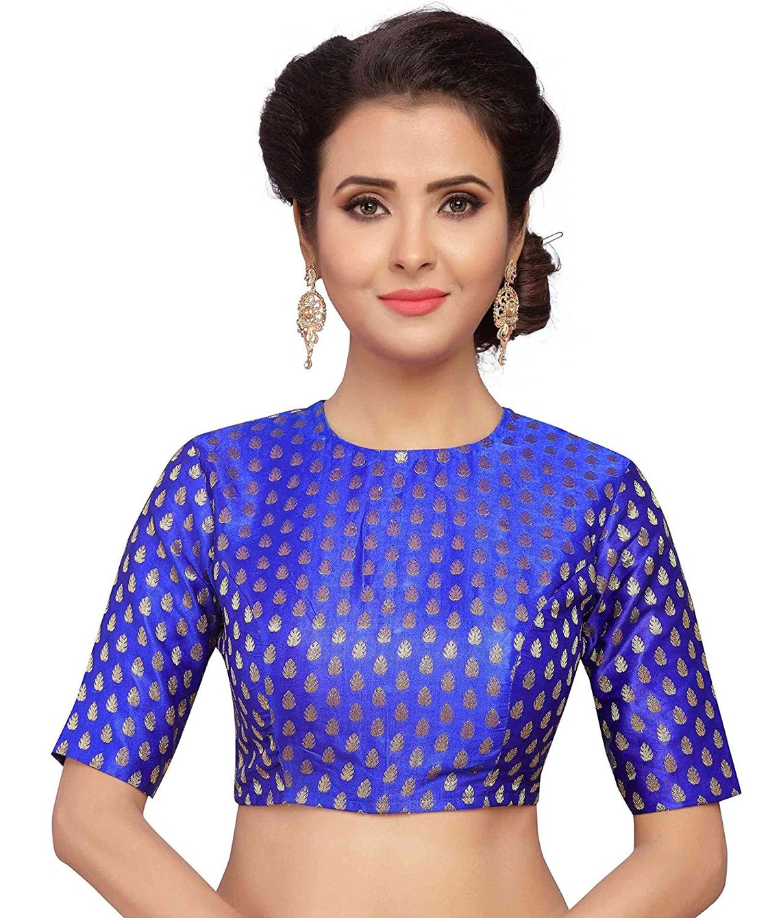 Blue Weaving Work Jewelneck Blouse Readymade Bride Designer | Etsy