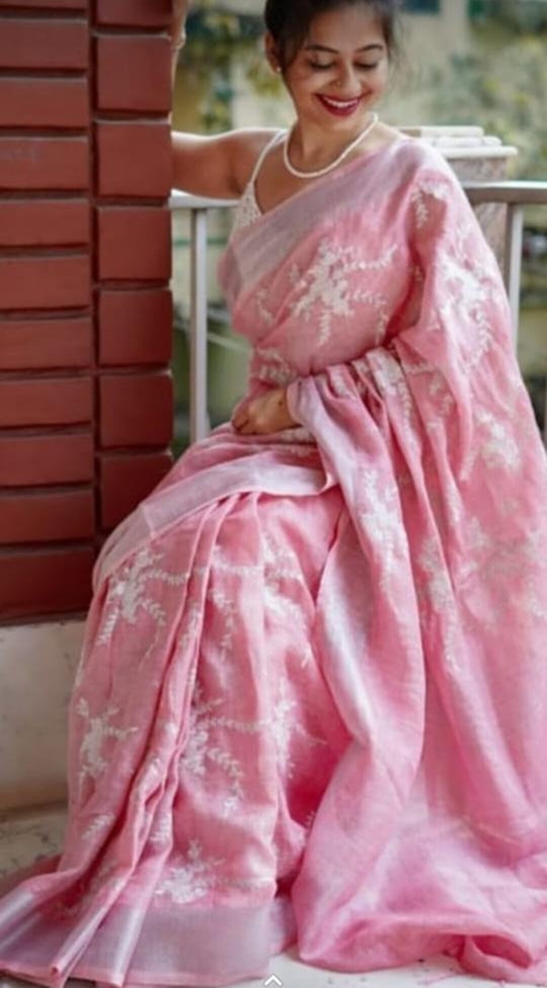 100% Pure Linen Embroidered Saree Linen by Linen Sari Pure Handloom ...