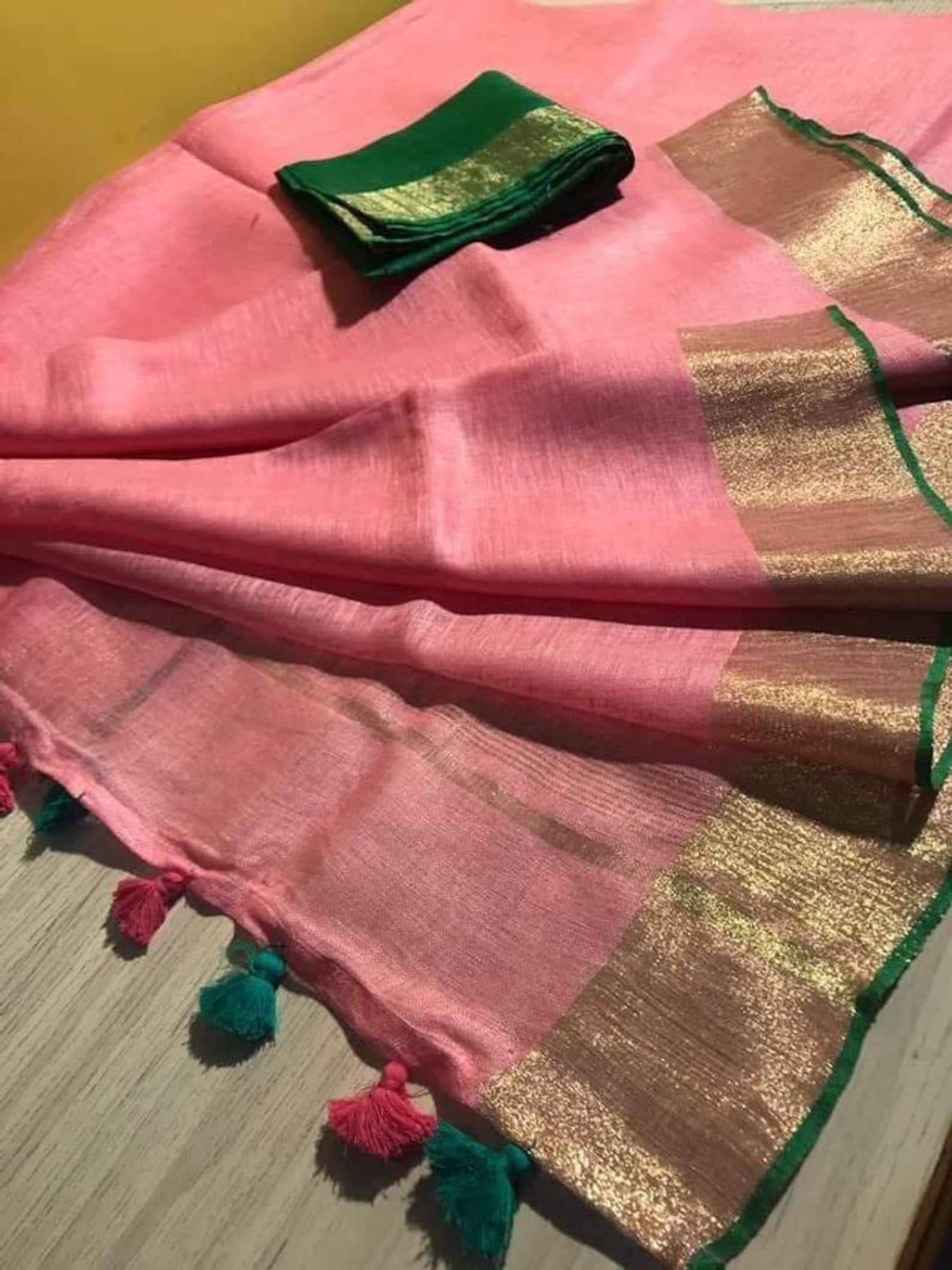 100% Pure Linen Saree Linen by Linen Sari Pure Handloom Saree - Etsy