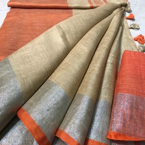 100% Pure Linen Saree Linen by Linen Sari Pure Handloom Saree for ...