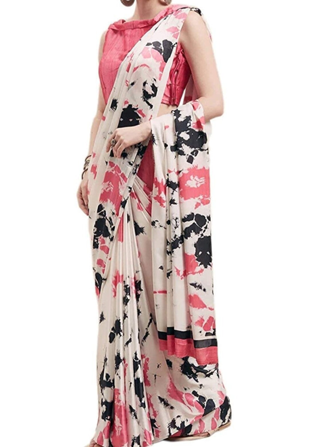 Shibori Printed Sari Japan Satin Silk Saree With Unstitched Blouse ...