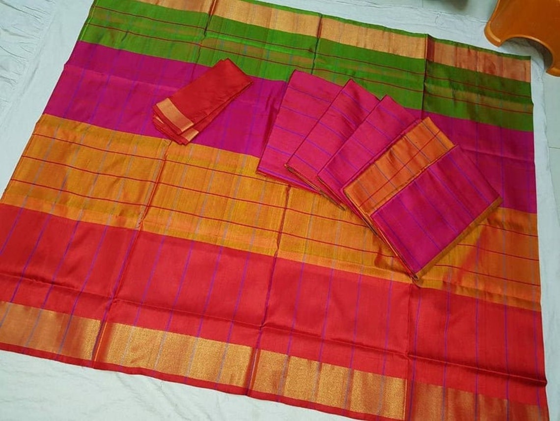 Multicolored Pure Uppada Pattu Saree Big Check Sari With - Etsy