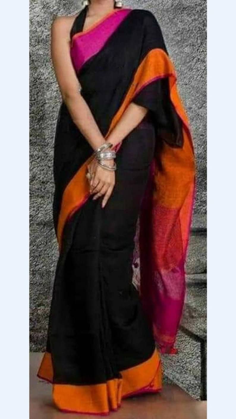 100% Pure Linen Saree Linen by Linen Sari Pure Handloom Saree | Etsy