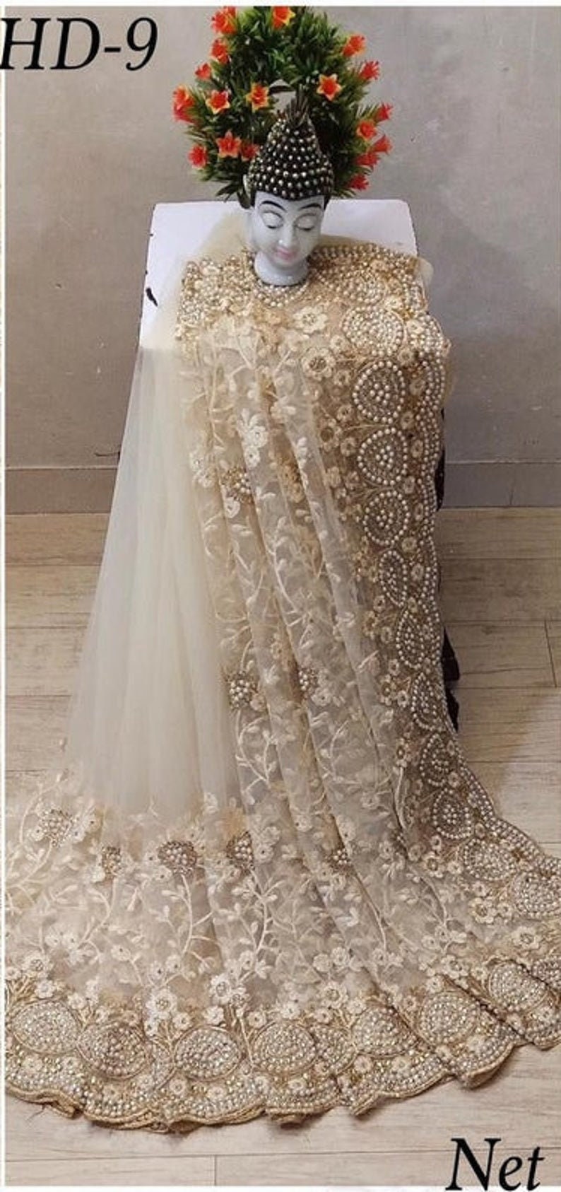 Cream Cocktail Wedding Beautifully Net Saree Designer Net Etsy