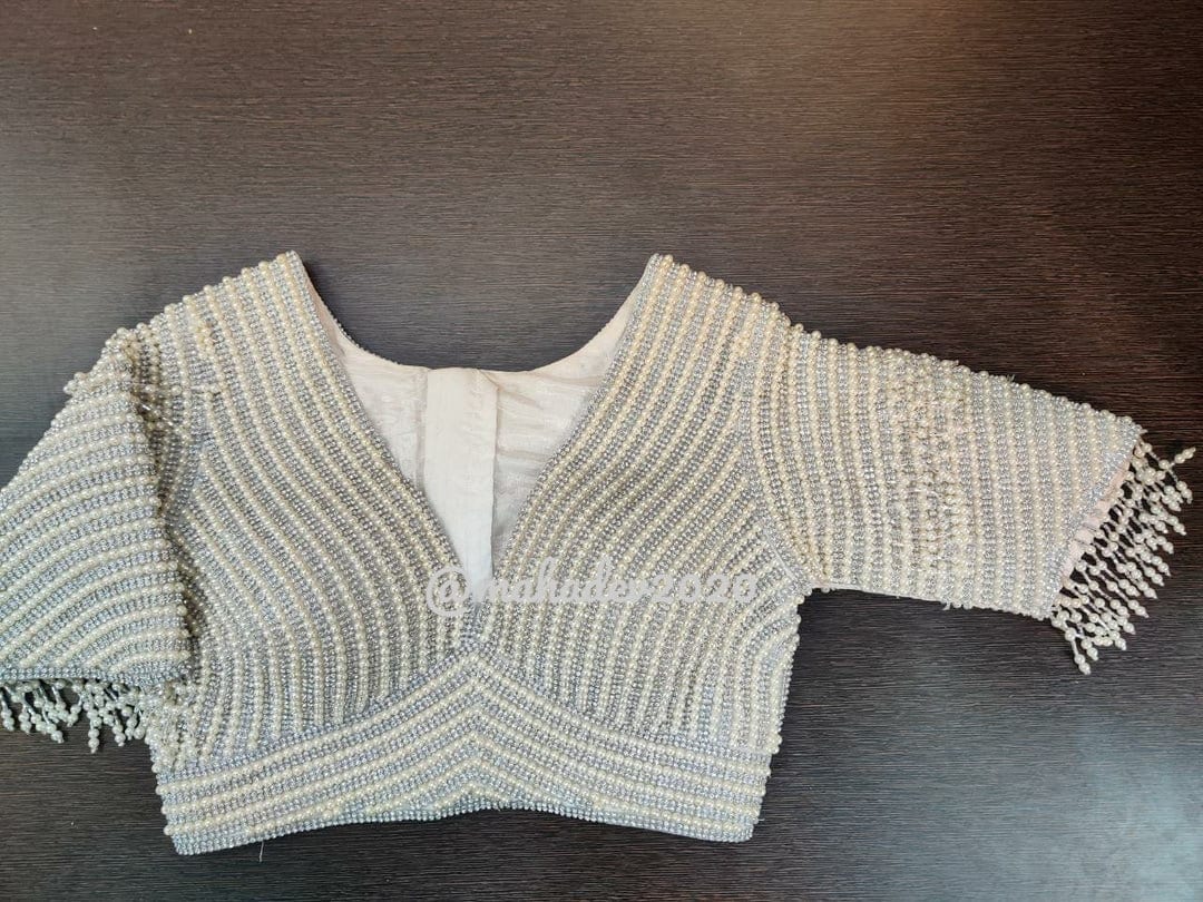 New Arrival White Readymade Beautiful Shell & Pearl Beaded Blouse ...