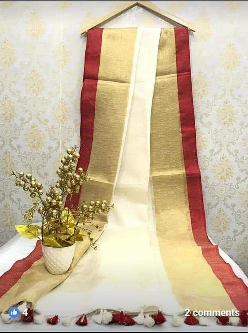 100% Pure Linen Saree Linen by Linen Sari Pure Handloom Saree for ...