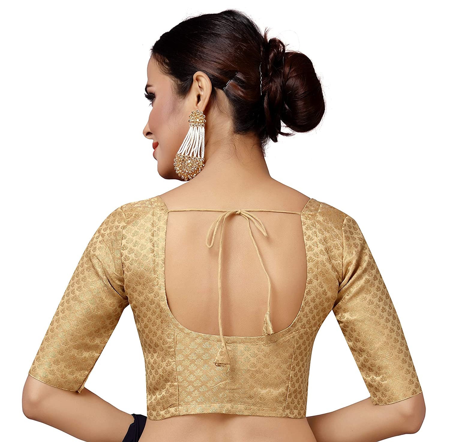 Golden Round Neck Blouse Womens Zari Brocade Elbow Length - Etsy